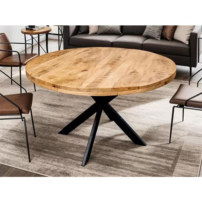 SEMARANG - Table de repas ronde 120 cm, en bois massif avec pied métal ...
