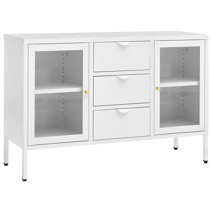 Buffet bas,armoire commode Buffet Blanc 105x35x70cm Acier et verre ...