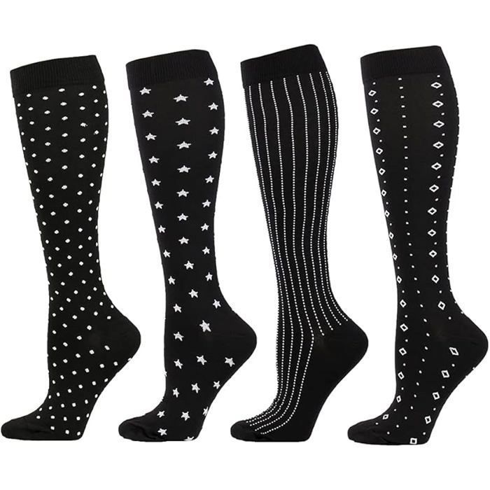 4 Paires Chaussettes Contention pour Femmes et Homme 20-30 mmHg, Bas ...