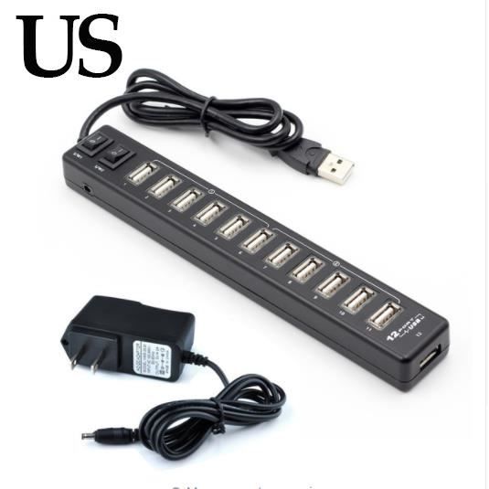 Noir 12 US HUG - Adaptateur'extension Hub USB ports, séparateur USB 2.0 ...