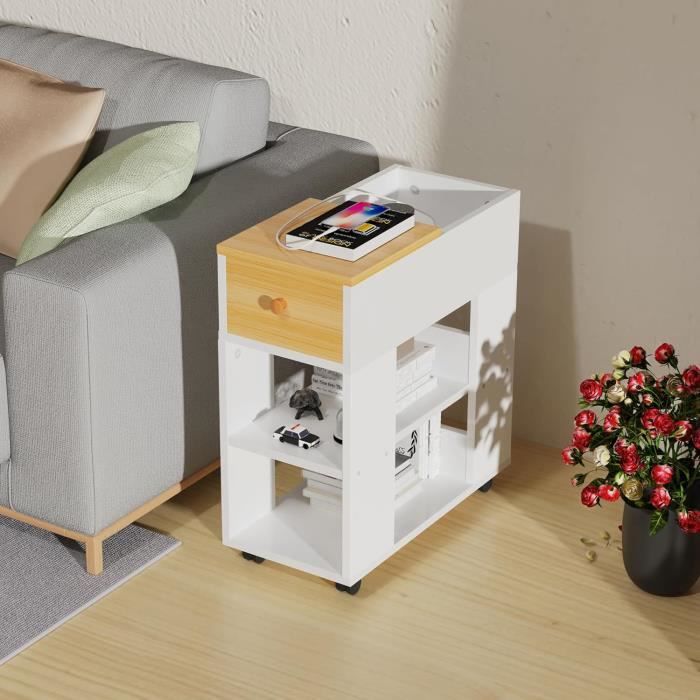 (30X60X60Cm)Table De Chevet Étroite,Table De Nuit Avec 2 Compartiments ...