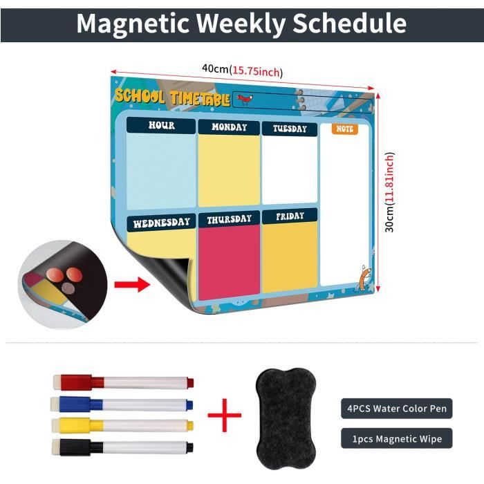 Tableau blanc magnétique - BBTN005 - A3 - Effaçable à sec - 4 couleurs ...