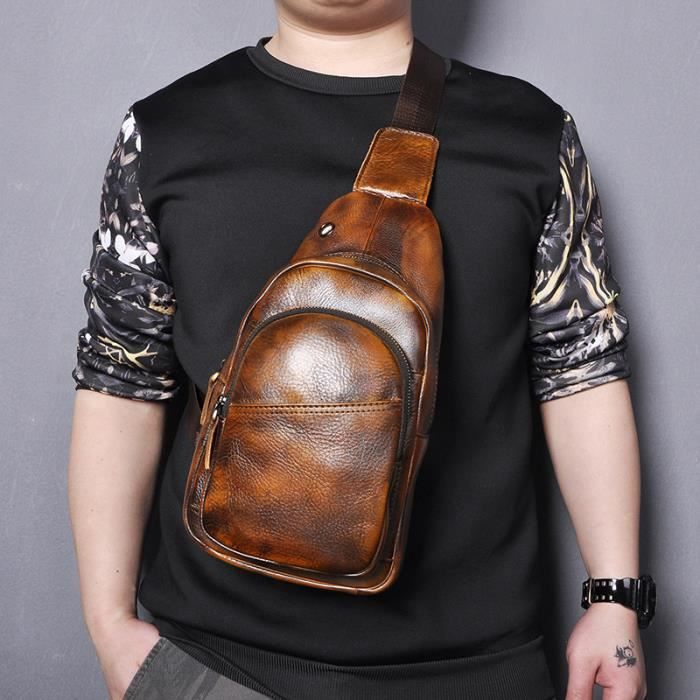 Sac En Cuir Sac De Poitrine De Voyage Décontracté Asymétrique épaule En