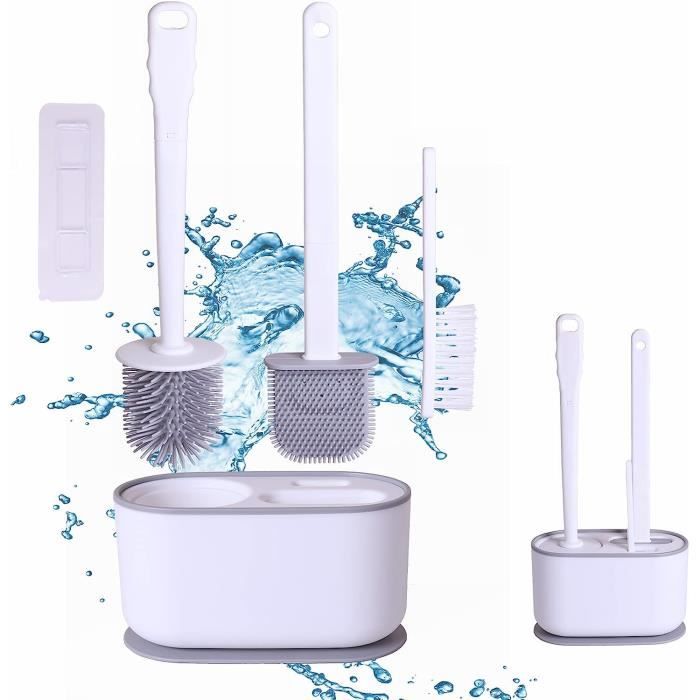Ensemble de brosse WC et support pour salle de bain, tête de brosse de toilette flexible, poils ...