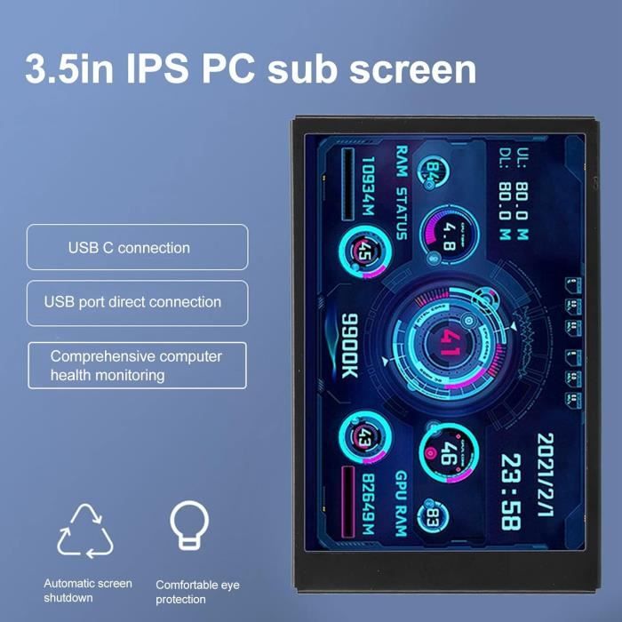 Mini Écran Ips Usb 3,5 Pouces, Aida64 Pc Cpu Ram Data Monitor Pc ...
