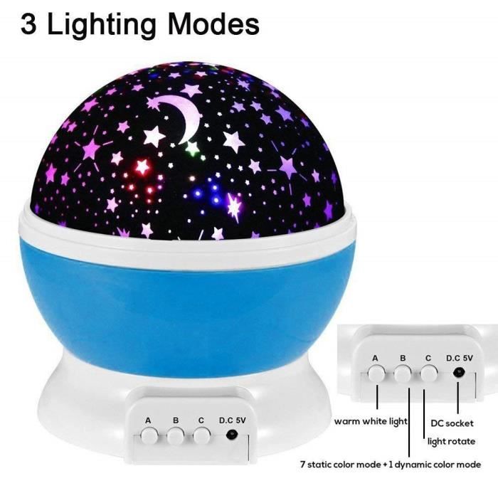 Lampe de Projection Veilleuse Bébé Etoile Lampe Chevet Avec 360 Degrés ...
