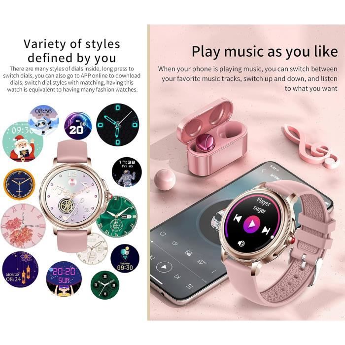 Aliwisdom Montre Connectée Pour Femmes, Ronde Smartwatch Montre Femme ...