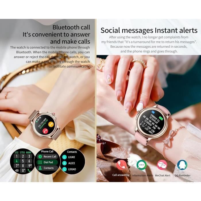 Aliwisdom Montre Connectée Pour Femmes, Ronde Smartwatch Montre Femme ...