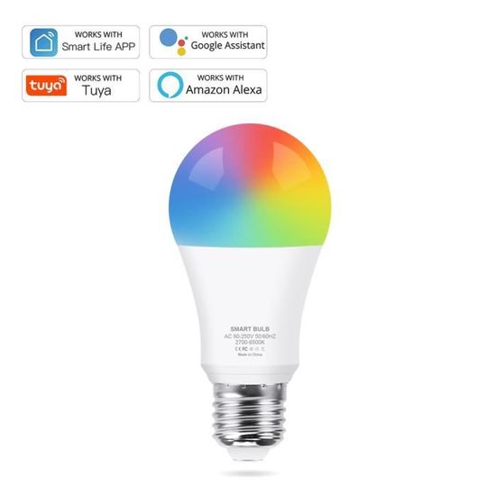 AMPOULE LED,15W-Light Bulb x 4 PCS--Lampe connectée Tuya WiFi E27, 15W, RGB + blanc + blanc ...