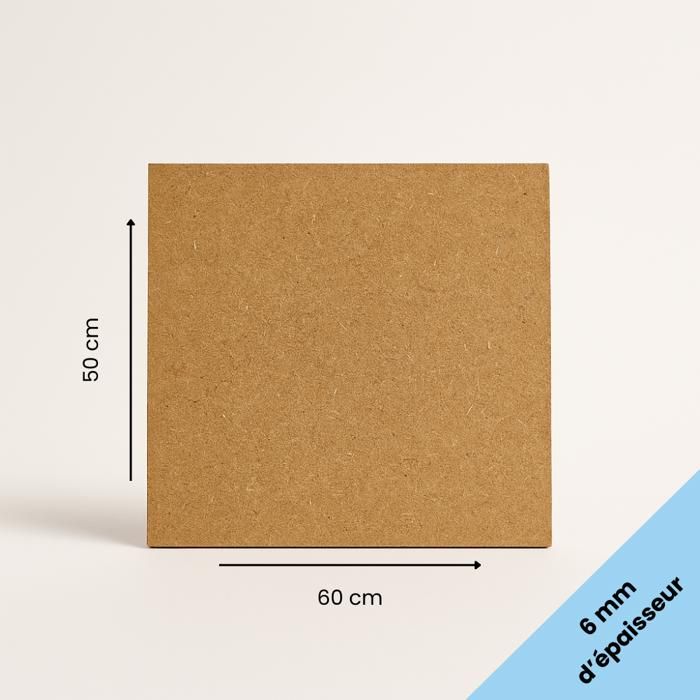 Plaque MDF brute 50x60 cm (500x600 mm) - Épaisseur 6 mm - Découpe bois rectangulaire pour ...
