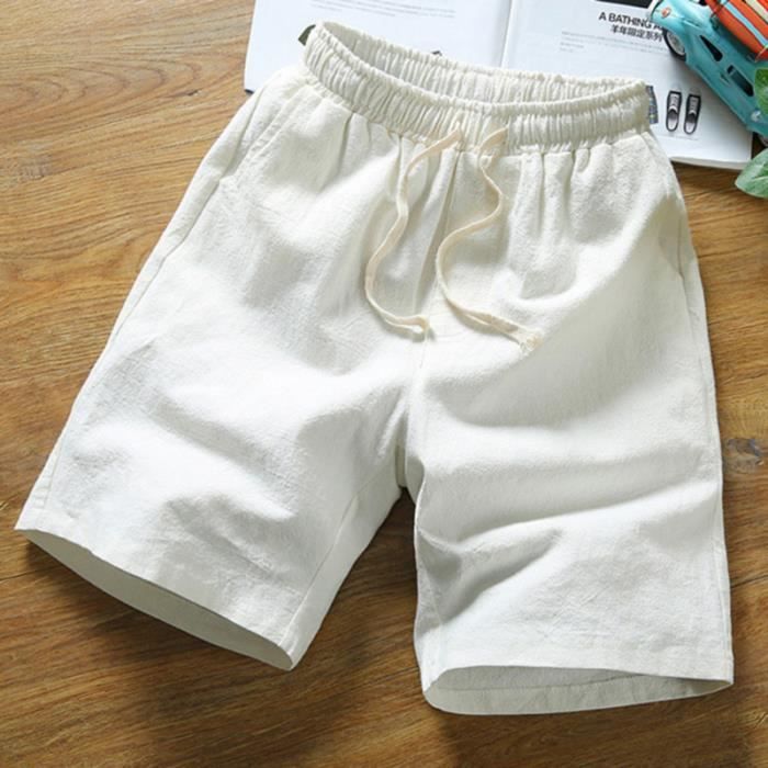 Short,Short taille haute en Imitation coton et lin pour homme, court ...