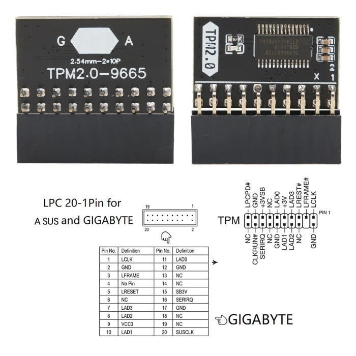 WIP Module de sécurité de cryptage TPM 2.0 20 broches pour Gigabyte ...
