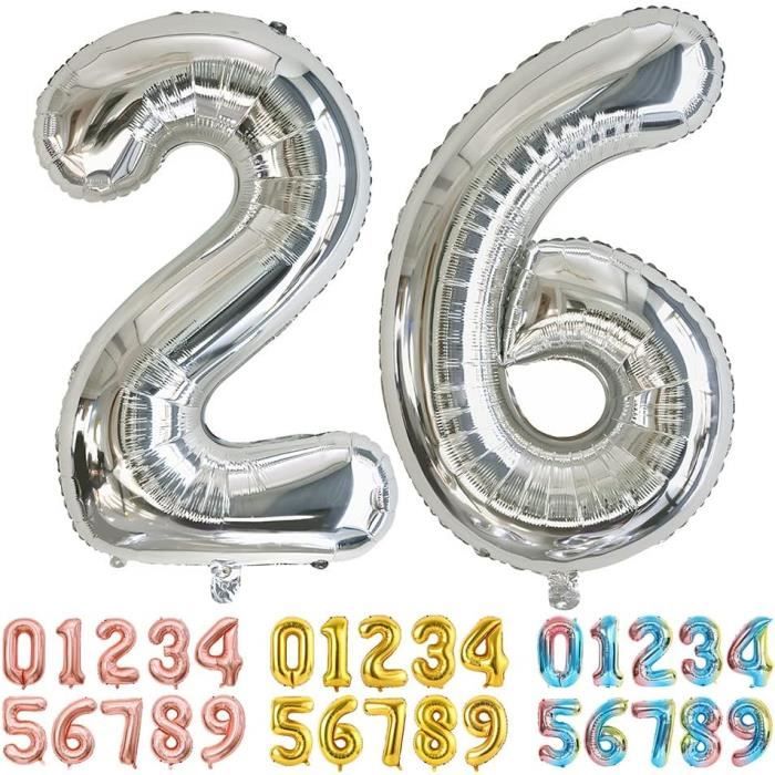 Foil Ballons Chiffre 26-62 Argenté, Grands Ballon Numéro 0 1 2 3 4 5 7 ...