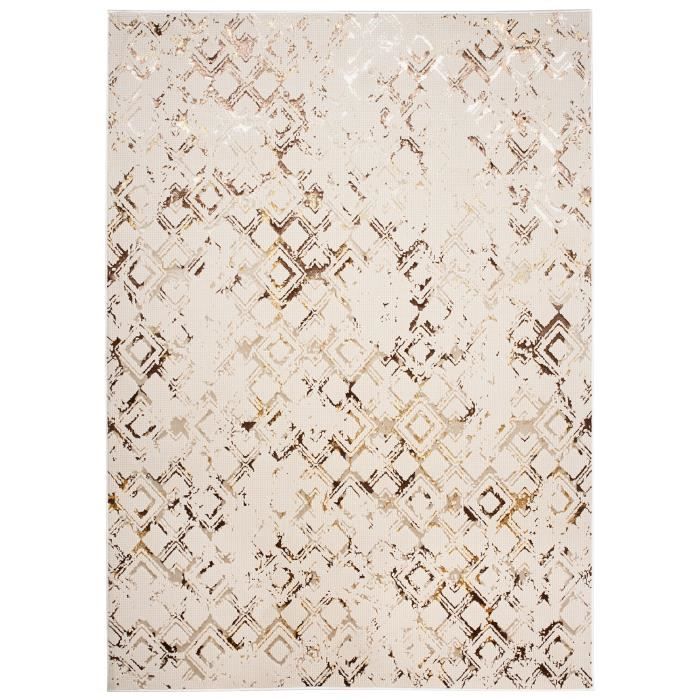 TAPISO Tapis de Salon Chambre GOLDEN Crème Doré Losanges Polypropylène Intérieur 160x230 cm ...