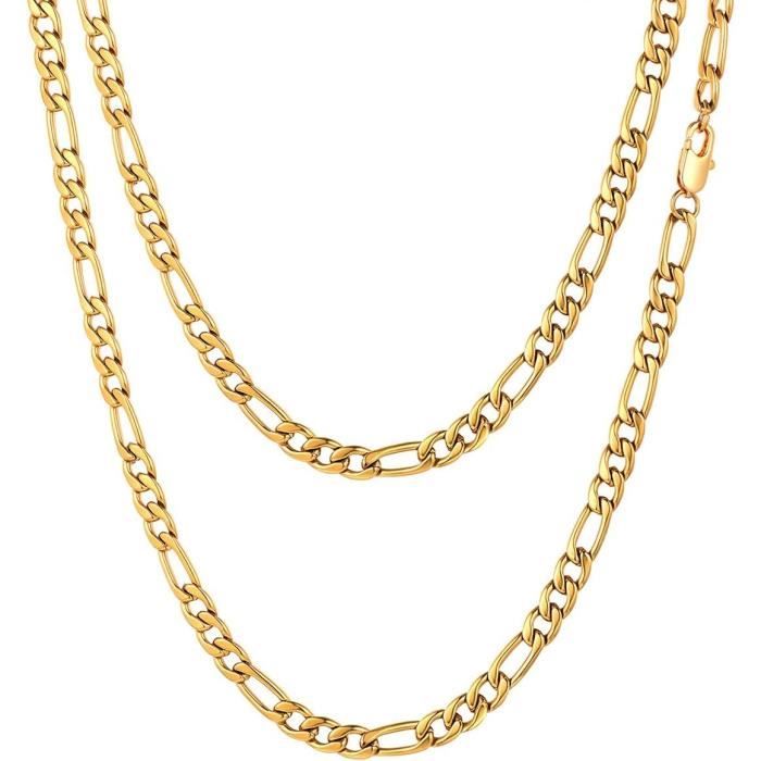 Chaîne Collier Homme Figaro 5Mm En Acier Inoxydable-Plaqué Or-Noir ...