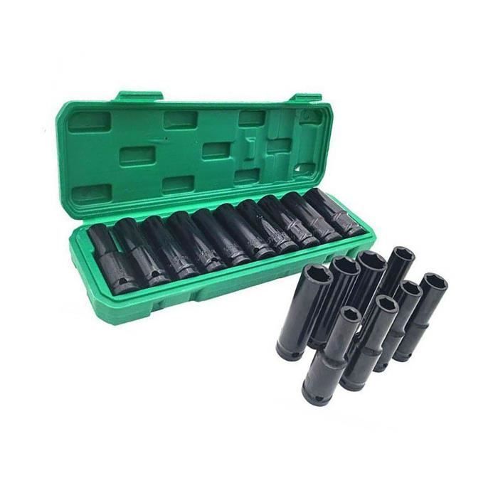 Jeu de douilles à chocs - VVIKIZY - 10 pièces - 10mm à 24mm - Interface 1/2 pouce - Acier chrome ...