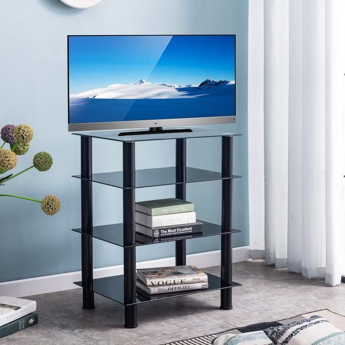 Meuble TV HiFi-Audio avec 4 étagères en Verre Noir 600 mm de Large ...