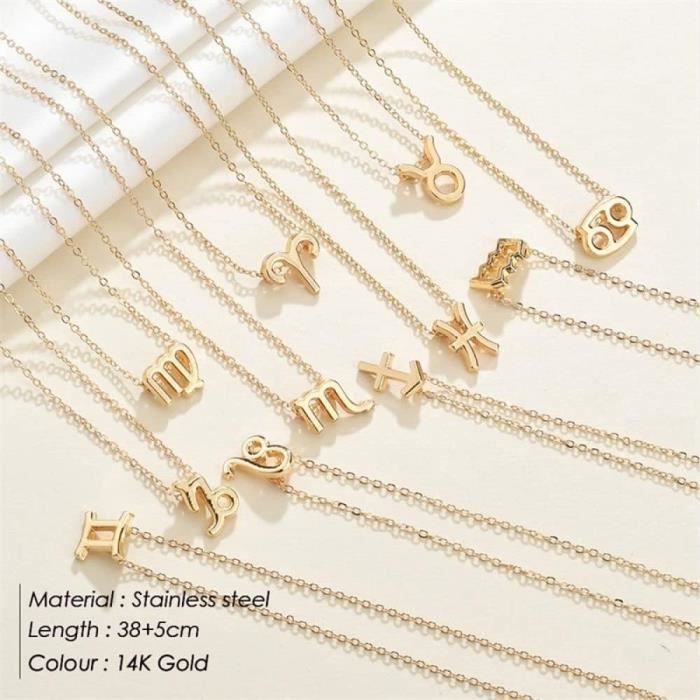 Taureau 12 Signes Du Zodiaque Constellation Pendentif Collier - Or 14K ...