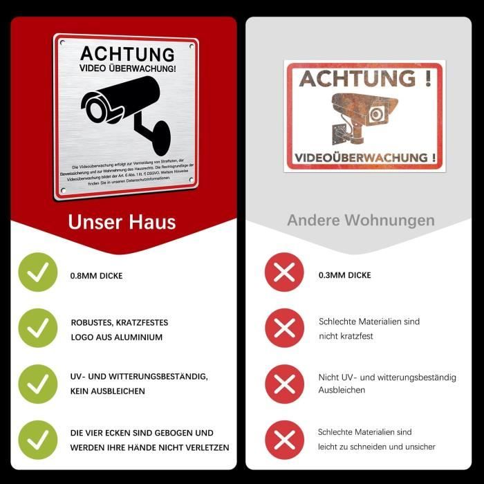 Lot De 4 Panneaux De Vidéosurveillance Avec Avertissement Dsgvo (15 X ...