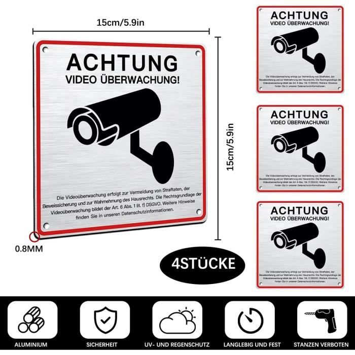 Lot De 4 Panneaux De Vidéosurveillance Avec Avertissement Dsgvo (15 X ...