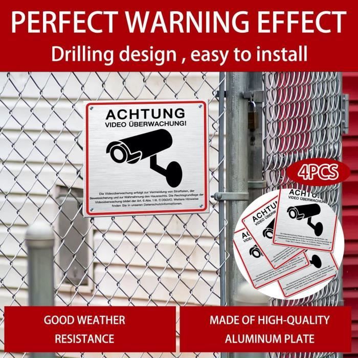 Lot De 4 Panneaux De Vidéosurveillance Avec Avertissement Dsgvo (15 X ...