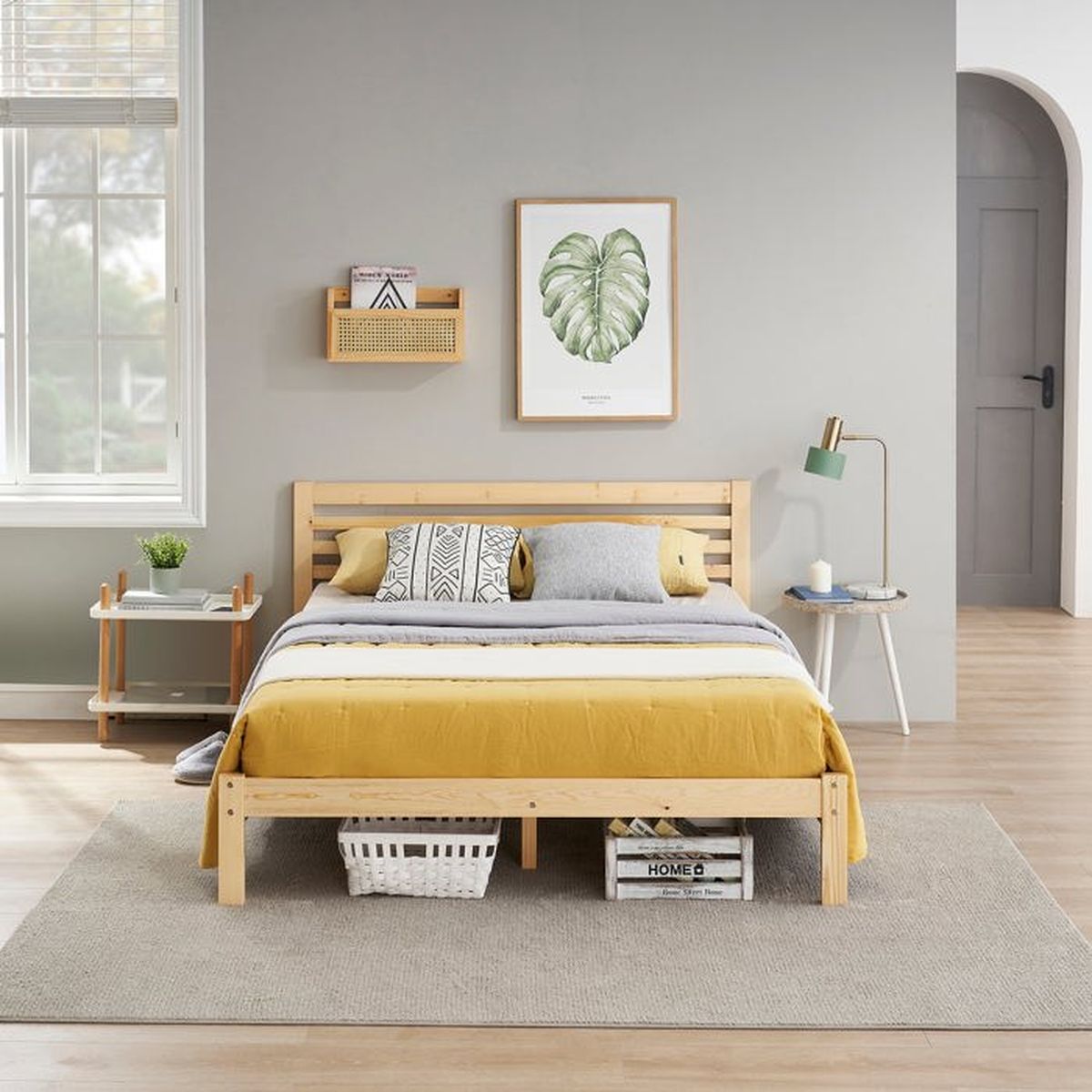 Structure de Lit Double en Bois avec Sommier 140 x 190 cm,Style ...