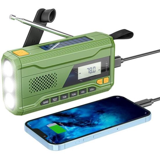 Solaire Radio Manivelle AM-FM, Radio Portable Rechargeable, Radio ...