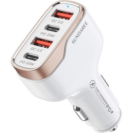 Chargeur Voiture USB C Câble,4 Port 50W 12V Type C PD&QC Rapide Charge ...