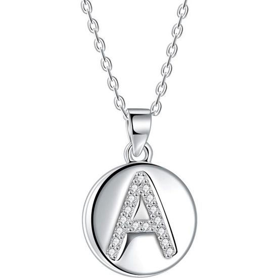 Collier Lettre Initiale, Argent 925 Avec Zircon Pour Femme Fille, Pendentif Lettre Disque ...