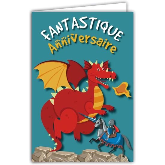 Carte Anniversaire Dragon Animal Fantastique Garçon Chevalier Cavalier ...