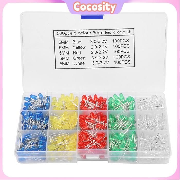 Cocosity LED de 5 mm Kit D'assortiment de Diodes LED 5mm, 500 Pièces ...