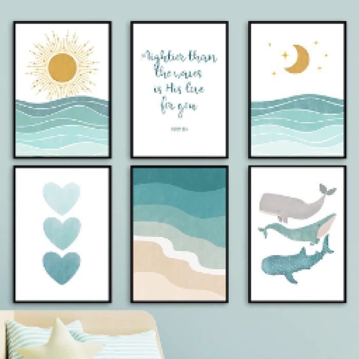 Affiches Pour Enfants-Ensemble De 6 Vagues De La Mer Plage Lune Soleil ...