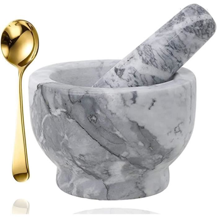 Mortier et Pilon en Marbre Gris Mortier Granite avec Cuillère Mortier ...