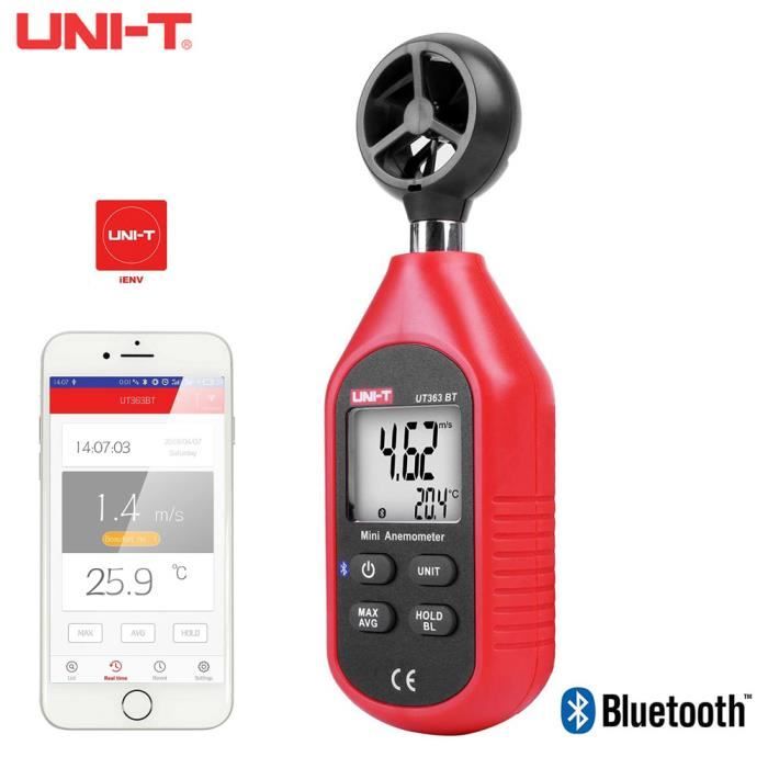 Anémomètre numérique Portable, Bluetooth UNI T UT363BT, Mini, vitesse ...
