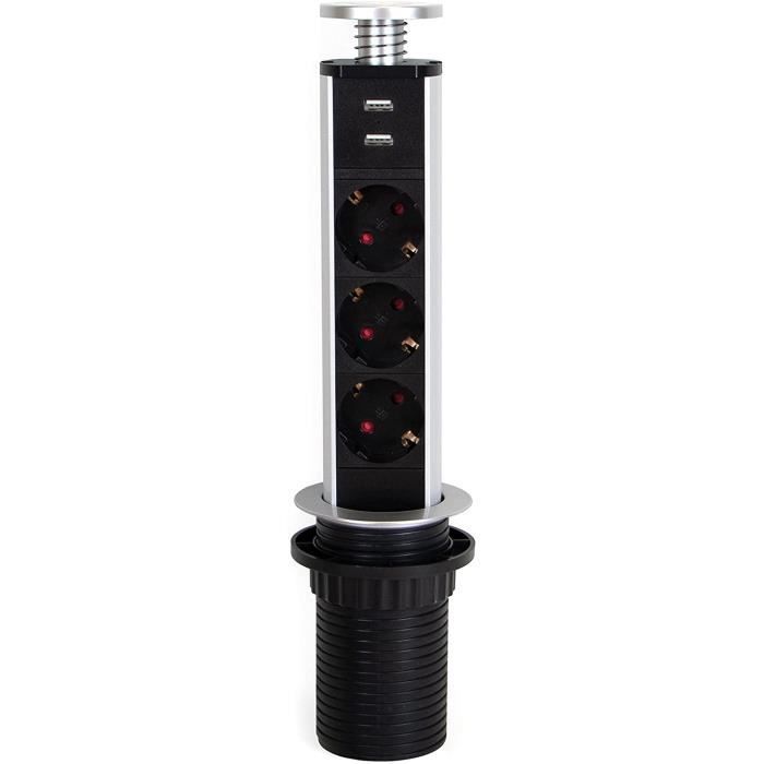 Bloc Multiprise Escamotable Avec 3 Prises Schuko Eu Et 2 Ports Usb ...