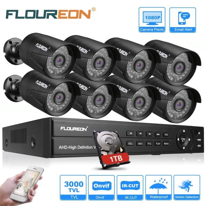 FLOUREON DVR 1 X 8CH 1080P 1080N AHD + 8 X caméra de sécurité extérieur ...