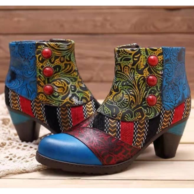 Femmes Chaussures Rétro en cuir antidérapante bout rond à lacets Martin ...