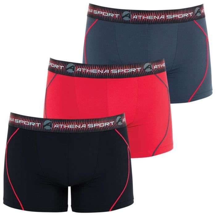 ATHENA Lot de 3 Boxers Homme Microfibre TRAINING Rouge Noir Rouge ...