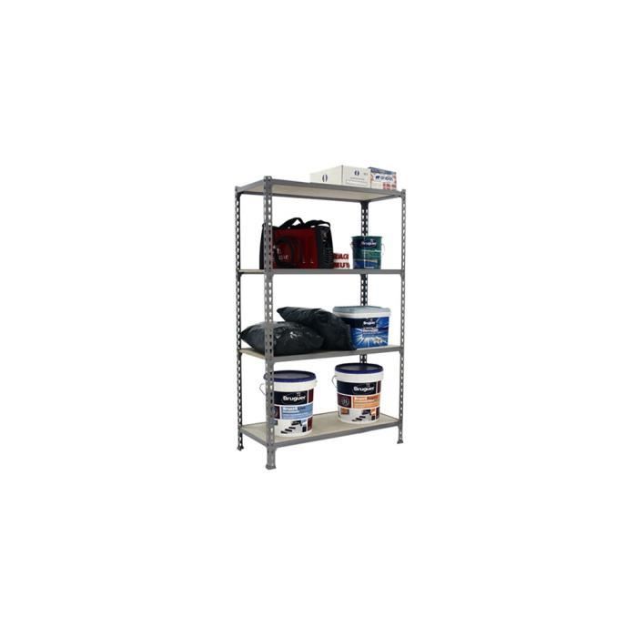 Étagère métallique 4 niveaux - MADERCLICK MINI - 1500 x 900 x 300 mm - Gris - Bois - 150 kg par ...