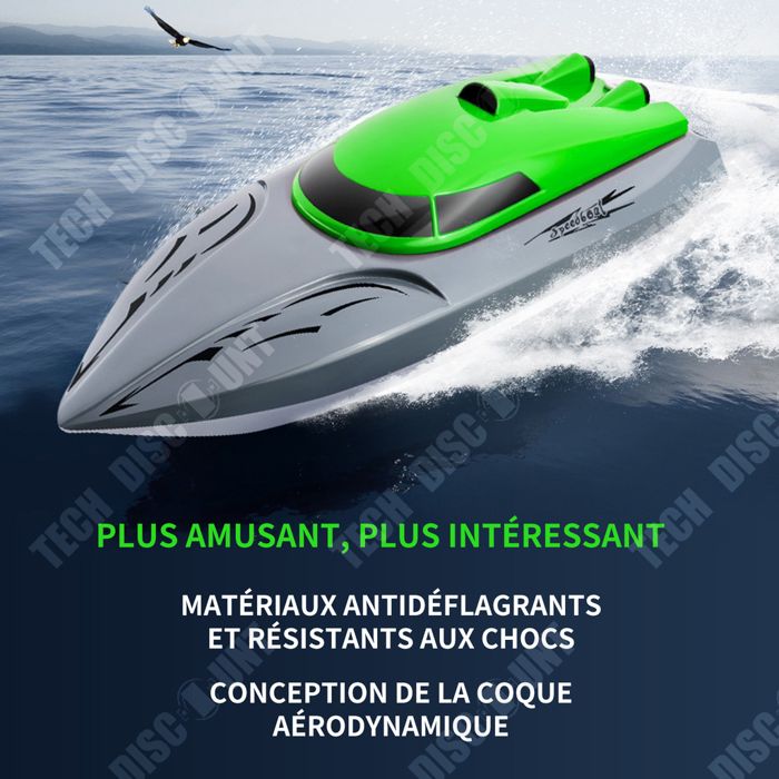 Bateau télécommandé - LUNAVO - TD Bateau - Vert - Rechargeable USB - 20 ...