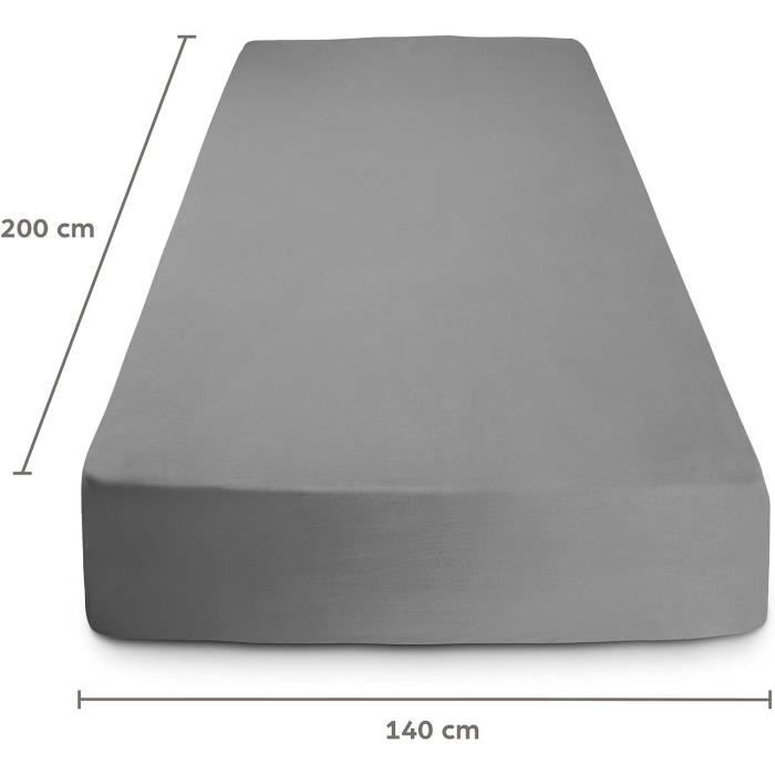 Drap Housse 140X200 Cm En Coton Gris Clair Avec Coins Élastiqués Pour Matelas De 30 Cm Haut ...