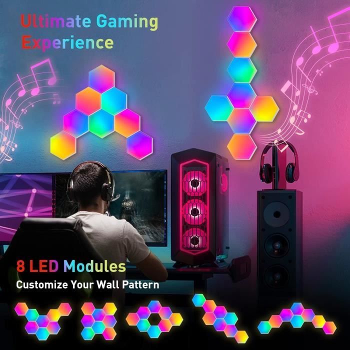 Panneau Led Hexagone Murale Lampe - Smart Rgb Modulaires Light Contrôle ...