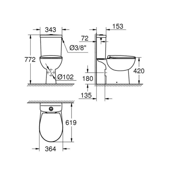 PACK WC avec bride à poser GROHE Bau Ceramic + Tabouret physiologique ...