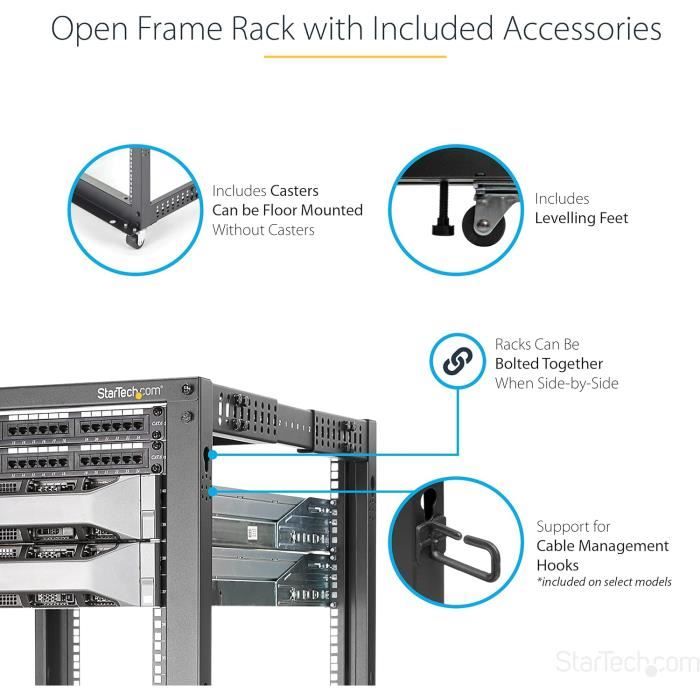 Rack Serveur Mobile 8U À 4 Montants, Rack Réseau 19" Avec Roulettes ...