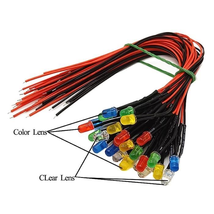 20 Pièces 3V 5V 12V 24V Dc 3Mm-5Mm Rouge-Vert-Bleu-Rvb Rond Pré-Câblé ...