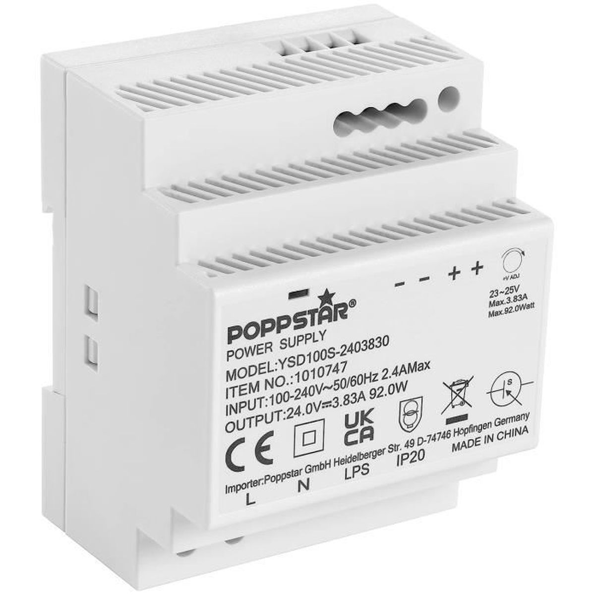 Poppstar Alimentation pour Rail DIN 24V (entrée 100-240 V AC 50/60 Hz ...