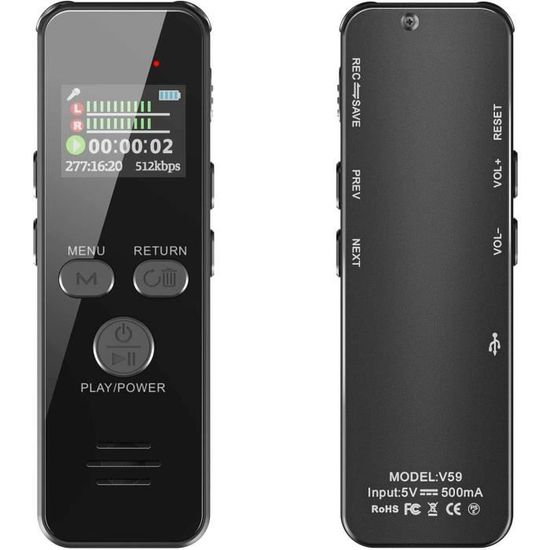 60H Enregistreur Vocal Numérique, 64Go Boîtier Métallique Dictaphone avec Activation Vocale Mot ...