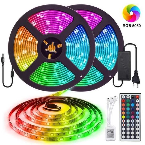 ChangM- LED Ruban 10m 5050 RGB 300 LEDs IP65 Étanche Bande LED Kit ...