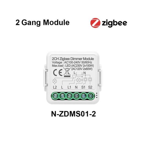 Gradateur 2gang zigbee - variateur de lumière 1-2 gangs Tuya Zigbee, Module avec contrôle à 2 ...