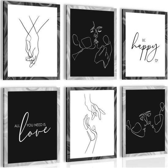 Novart Tableau Décoration Murale Abstrait Love Happy N021865a 6 Cadres ...